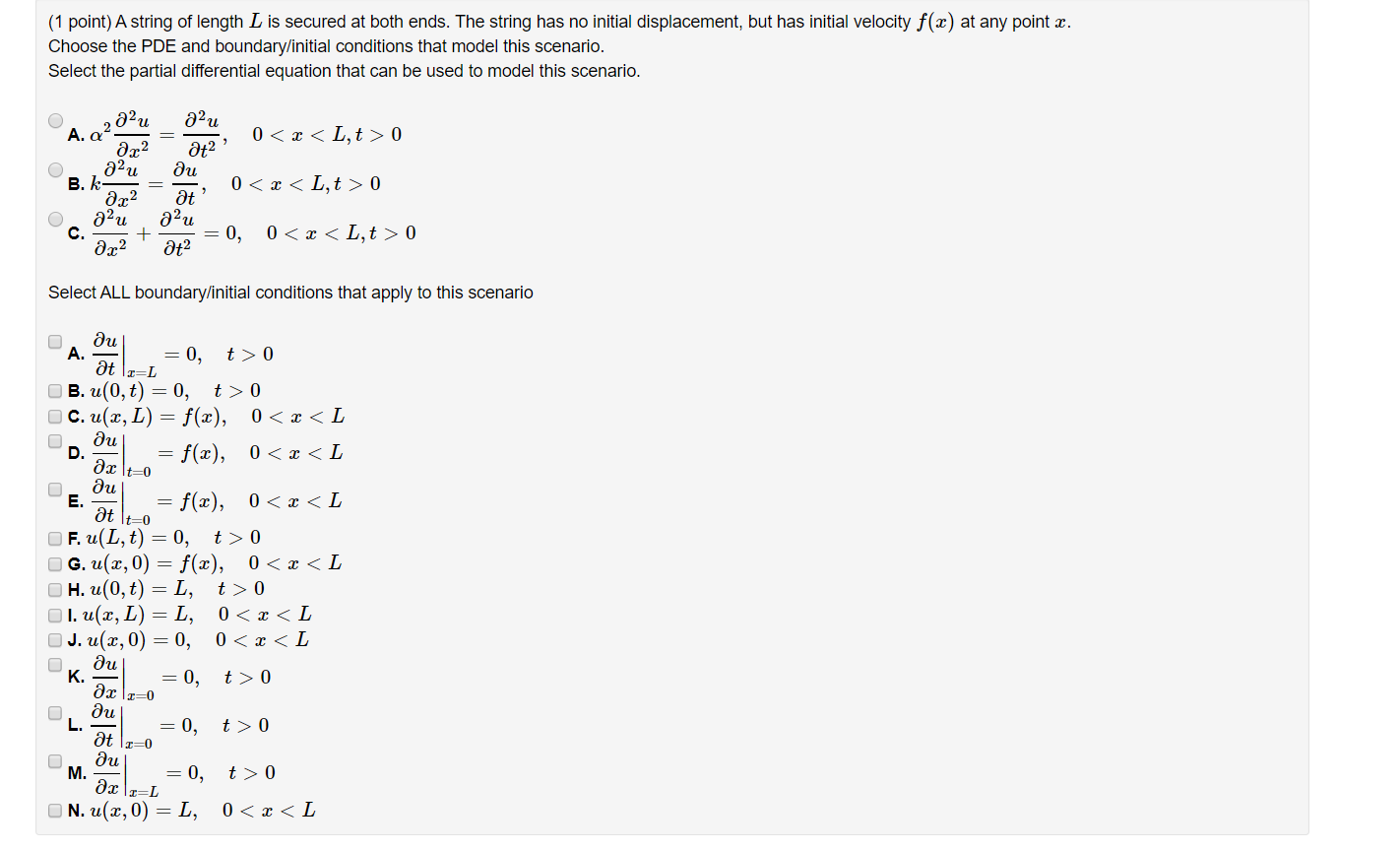 Solved (1 point) A string of length L is secured at both | Chegg.com