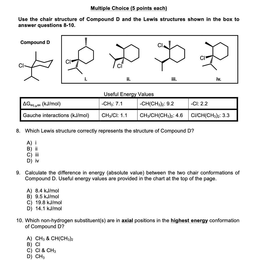 Solved Multiple Choice (5 points each) Use the chair | Chegg.com