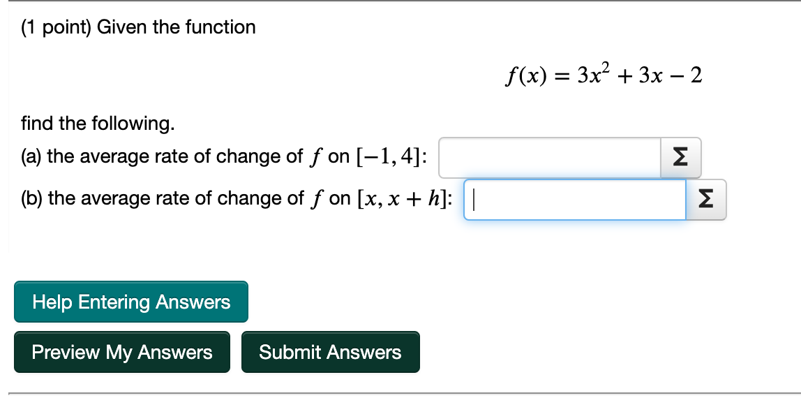 Solved (1 point) Given the function f(x) 3x2 3x 2 find the | Chegg.com