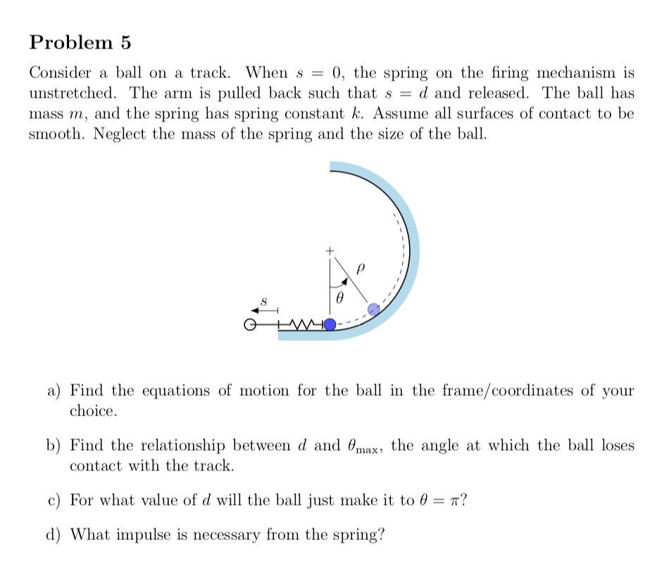 Solved Problem 5 Consider a ball on a track. When s 0, the | Chegg.com