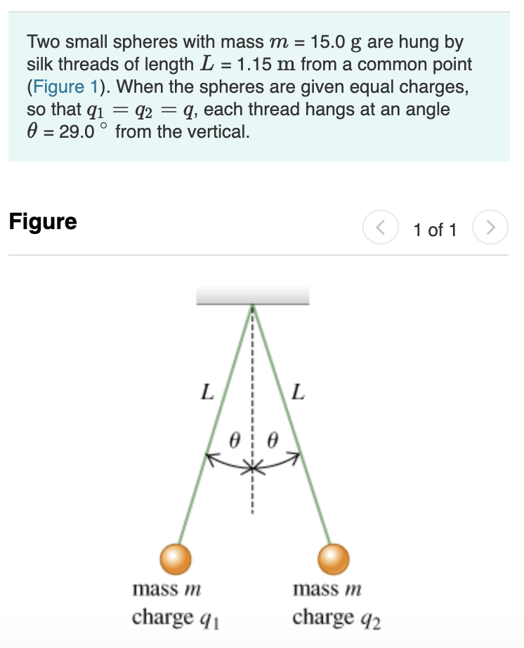 Solved Two small spheres with mass m = 15.0 g are hung by | Chegg.com