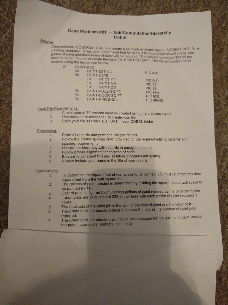 Case Problem #01-. Edit/Computation/Hierarchy Cobol | Chegg.com