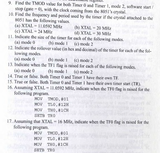 Solved 9 Find The Tmod Value For Both Timer 0 And Timer 1 