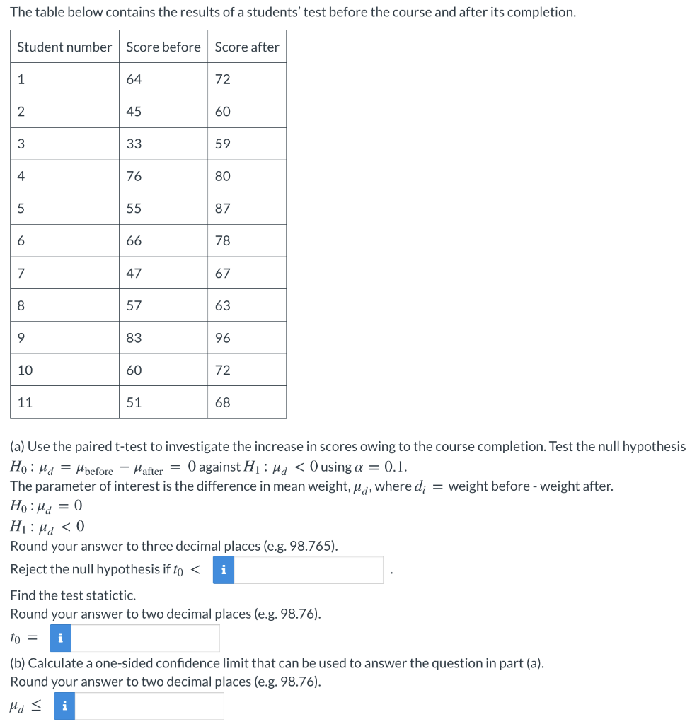 Solved The table below contains the results of a students' | Chegg.com