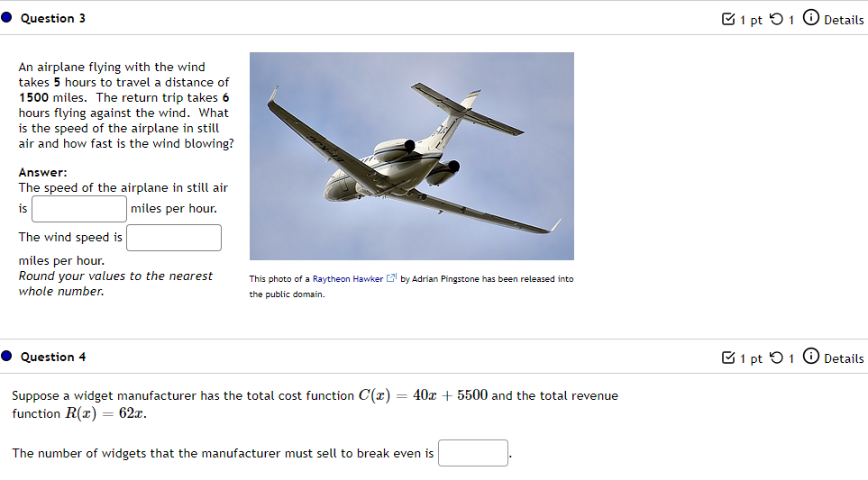 Solved • Question 3 1 pt 31 Details An airplane flying with | Chegg.com