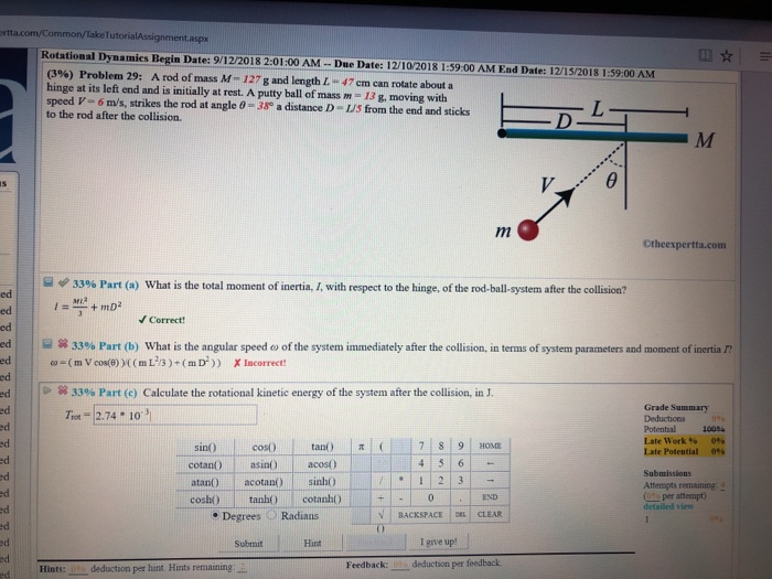 Solved tta.com/Common/lakeTutorialAssignment.aspx Rotational | Chegg.com