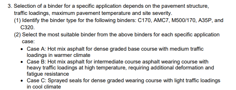 Solved 3. Selection of a binder for a specific application | Chegg.com