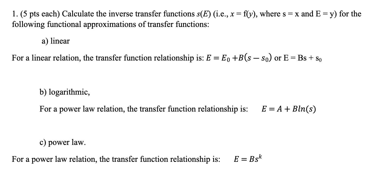 1. (5 pts each) Calculate the inverse transfer | Chegg.com