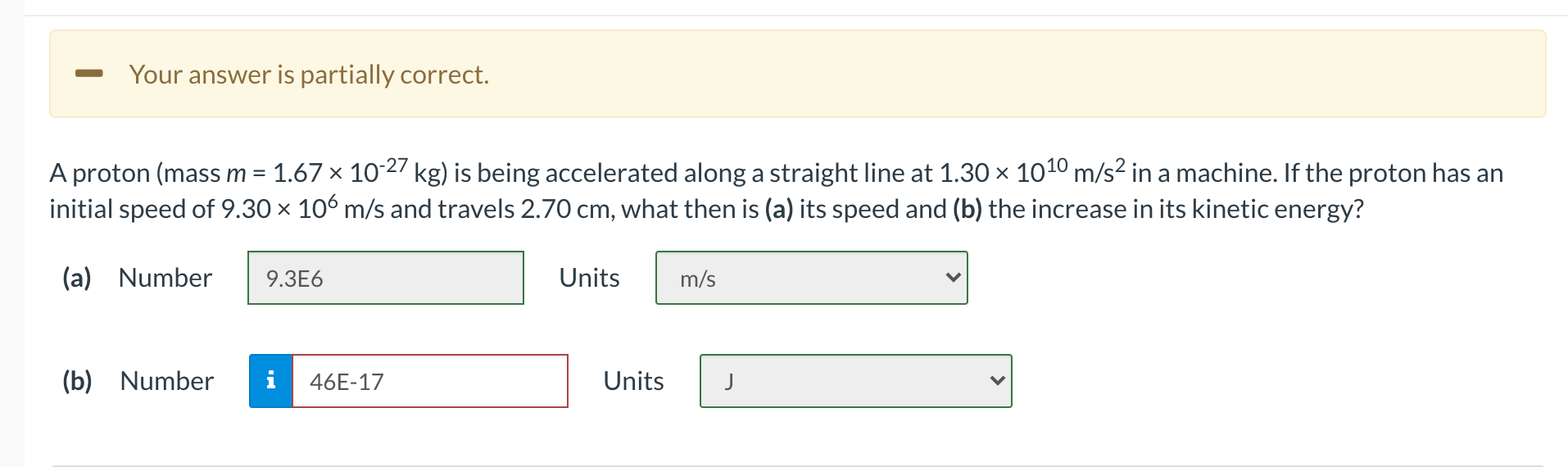 Solved Your Answer Is Partially Correct A Proton Mass M