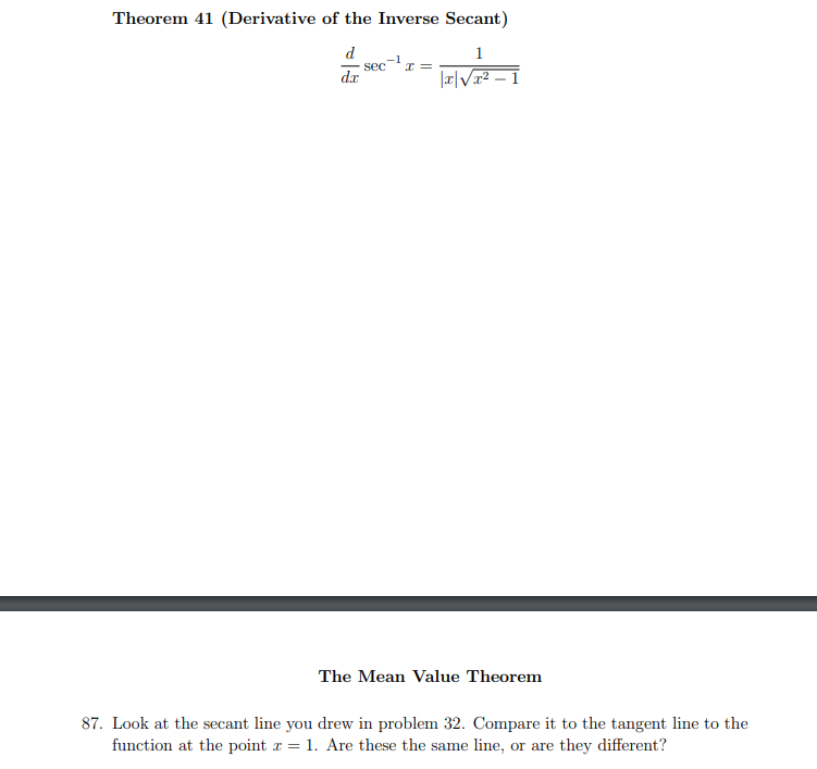 Solved Theorem 41 (Derivative of the Inverse Secant) | Chegg.com