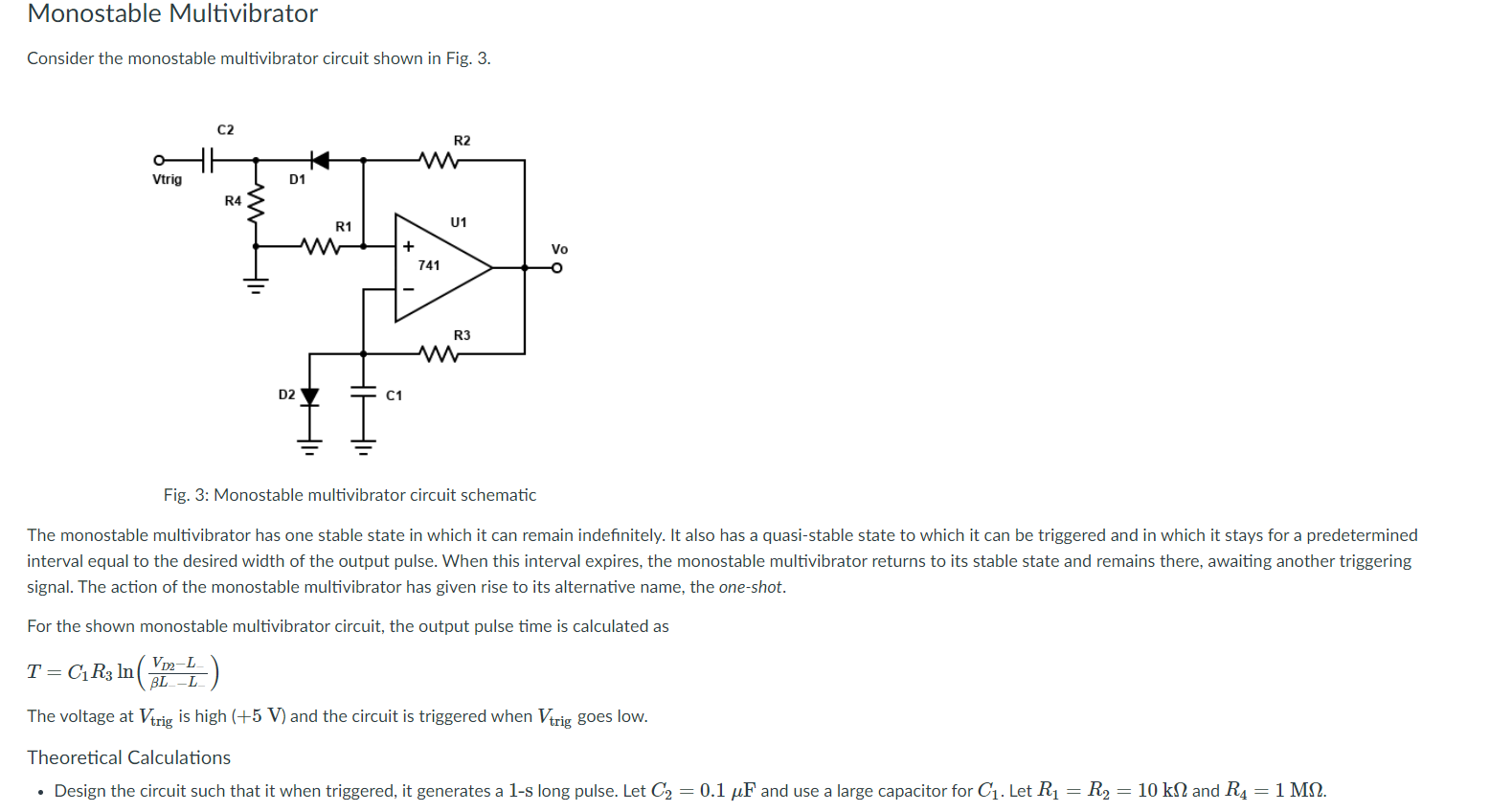 Monostable Multivibrator Consider the monostable | Chegg.com