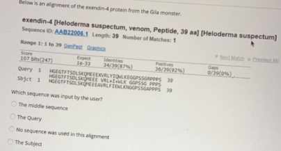 Solved Below is an alignment of the exendin-4 protein from | Chegg.com