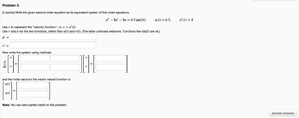 Solved Problem 3 12 Points Write The Given Second Order 3976