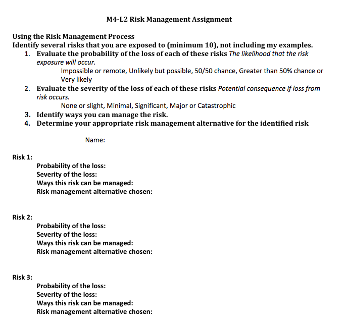 Solved identify several risks that you are exposed to | Chegg.com