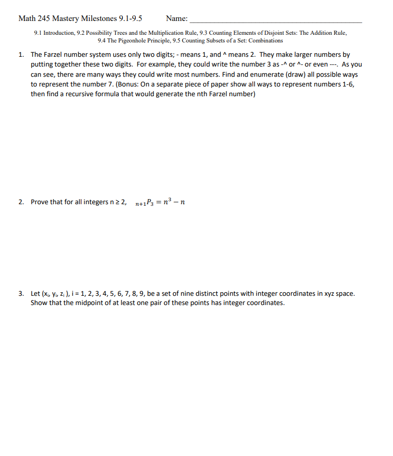 Solved Math 245 Mastery Milestones 9.1-9.5 Name: 9.1 | Chegg.com
