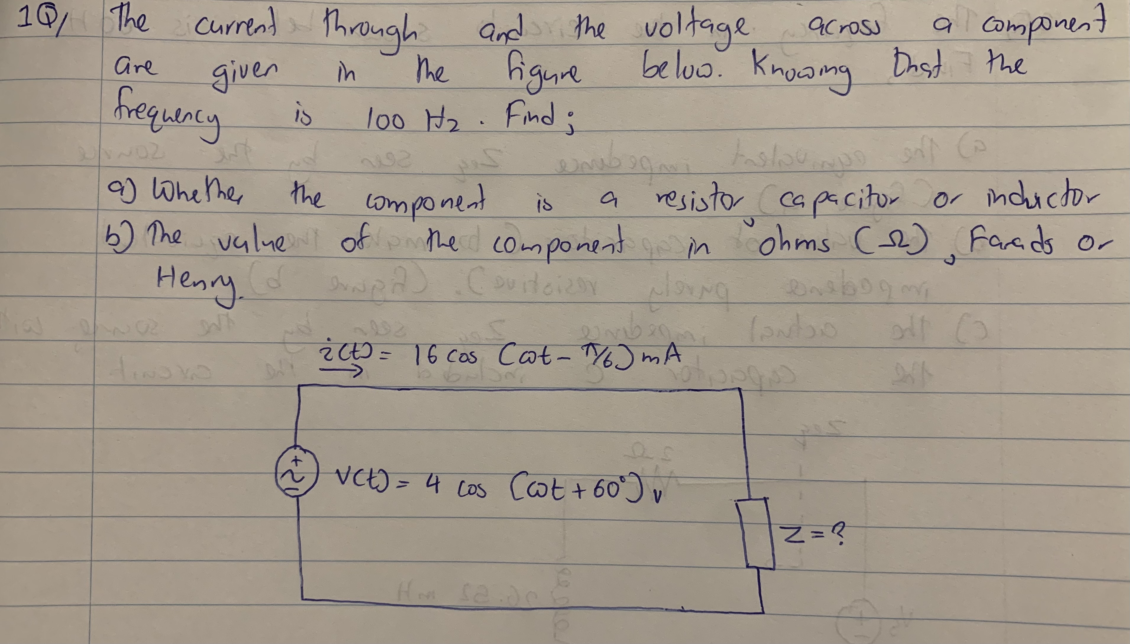 Solved 1Q) ﻿The current through and the voltage across a | Chegg.com
