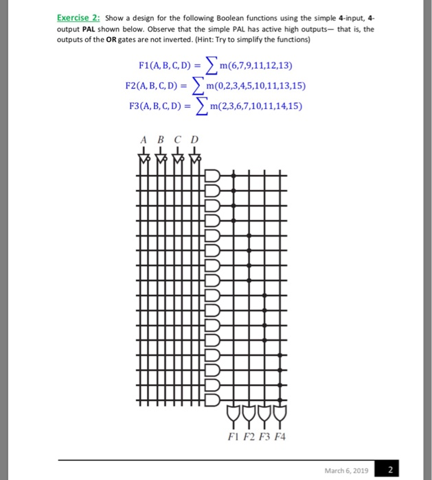Solved Exercise 2: Show a design for the following Boolean | Chegg.com