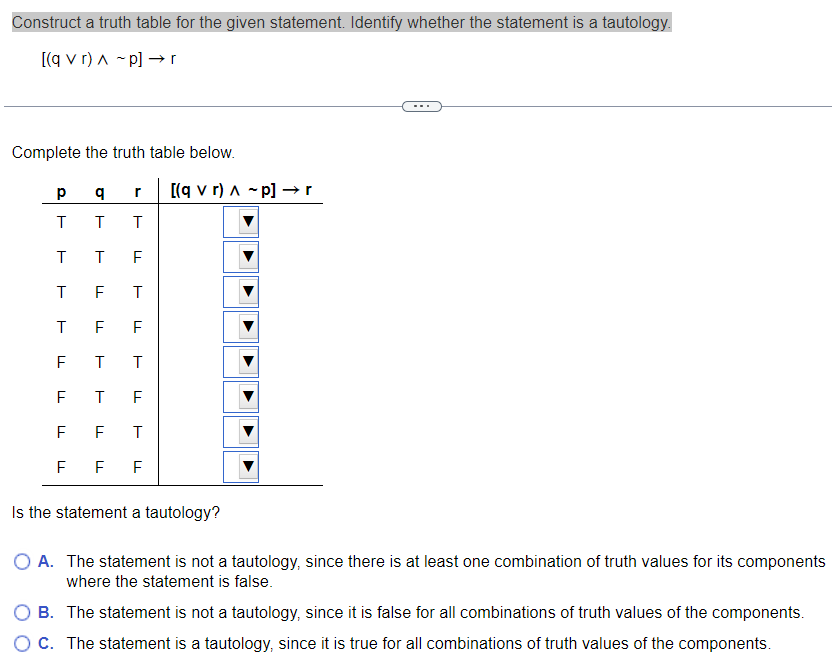 Solved Construct a truth table for the given statement. | Chegg.com