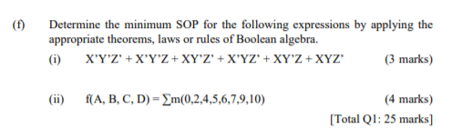 Solved (1) Determine the minimum SOP for the following | Chegg.com