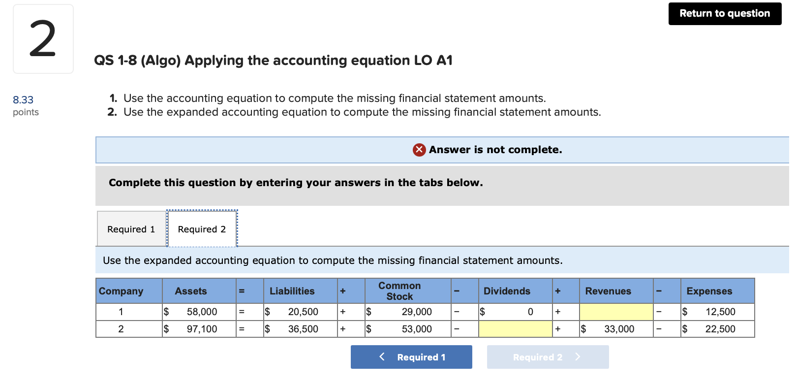 Solved QS 1-8 (Algo) ﻿Applying the accounting equation LO | Chegg.com