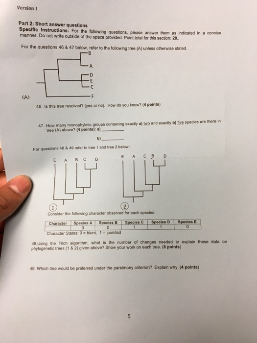 Solved Version 1 Part 2: Short answer questions Specific | Chegg.com