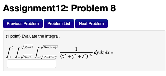 Solved Assignment12: Problem 8 Previous Problem Problem List | Chegg.com