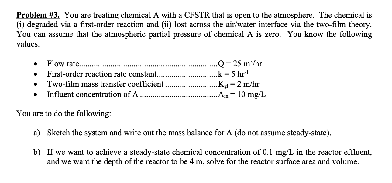 Solved Problem #3. ﻿You are treating chemical A with a CFSTR | Chegg.com