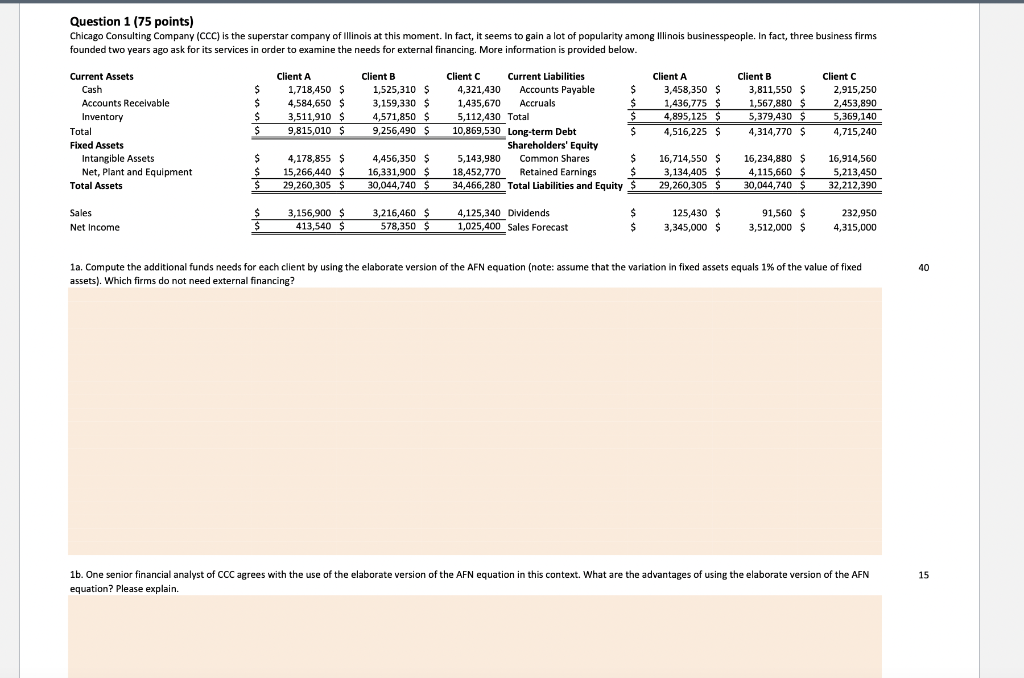 Question 1 ( 75 points) Chicago Consulting Company | Chegg.com Question 1 ( 75 points) Chicago Consulting Company | Chegg.com