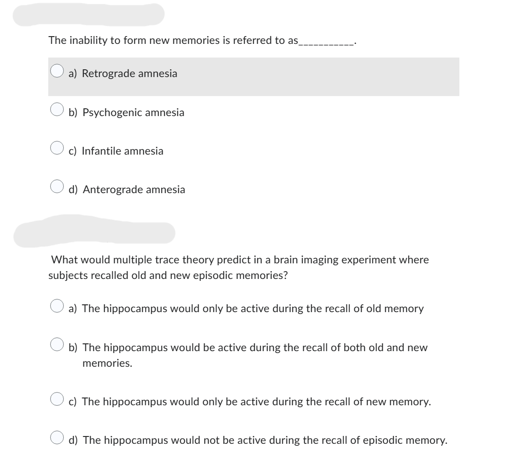 Solved The inability to form new memories is referred to as | Chegg.com