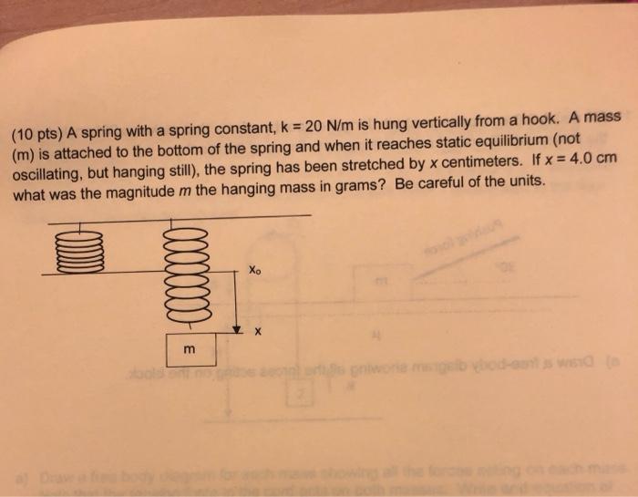Solved (10 pts) A spring with a spring constant, k = 20 N/m | Chegg.com