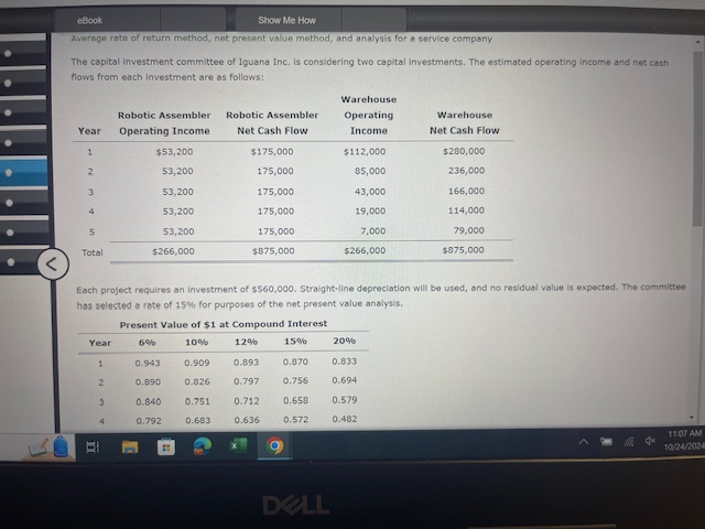 Solved Average rats of return method, net present value | Chegg.com