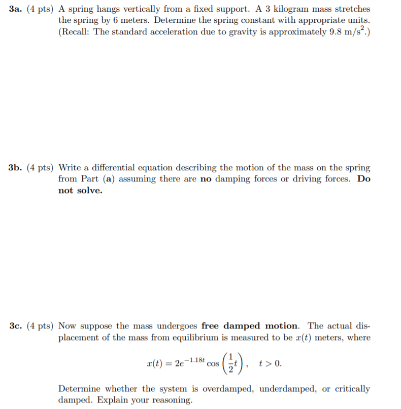 Solved A spring hangs vertically from a fixed support. A 3 | Chegg.com