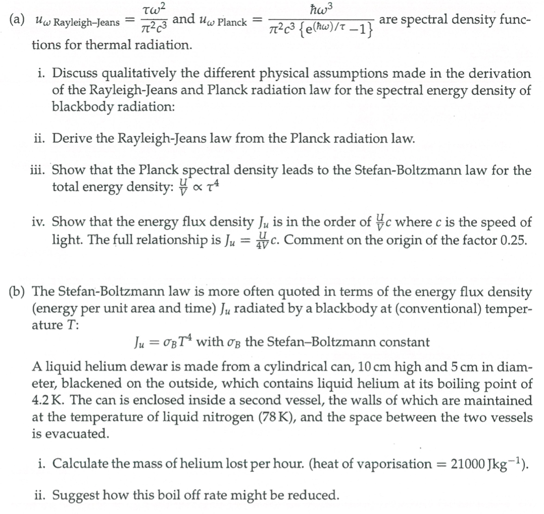 Solved TW2 ħw3 (a) Uw Rayleigh-Jeans and uw Planck = 72c3 | Chegg.com