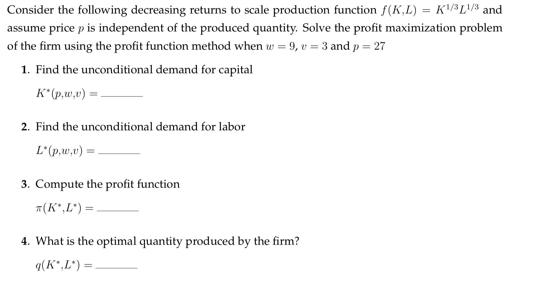 Solved Consider the following decreasing returns to scale | Chegg.com