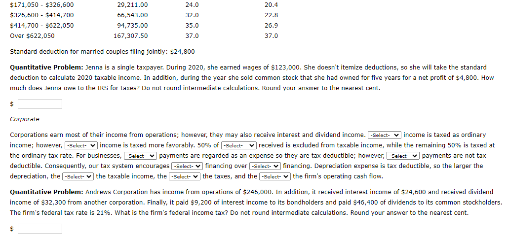 Solved Standard deduction for individual: $12,400Standard | Chegg.com