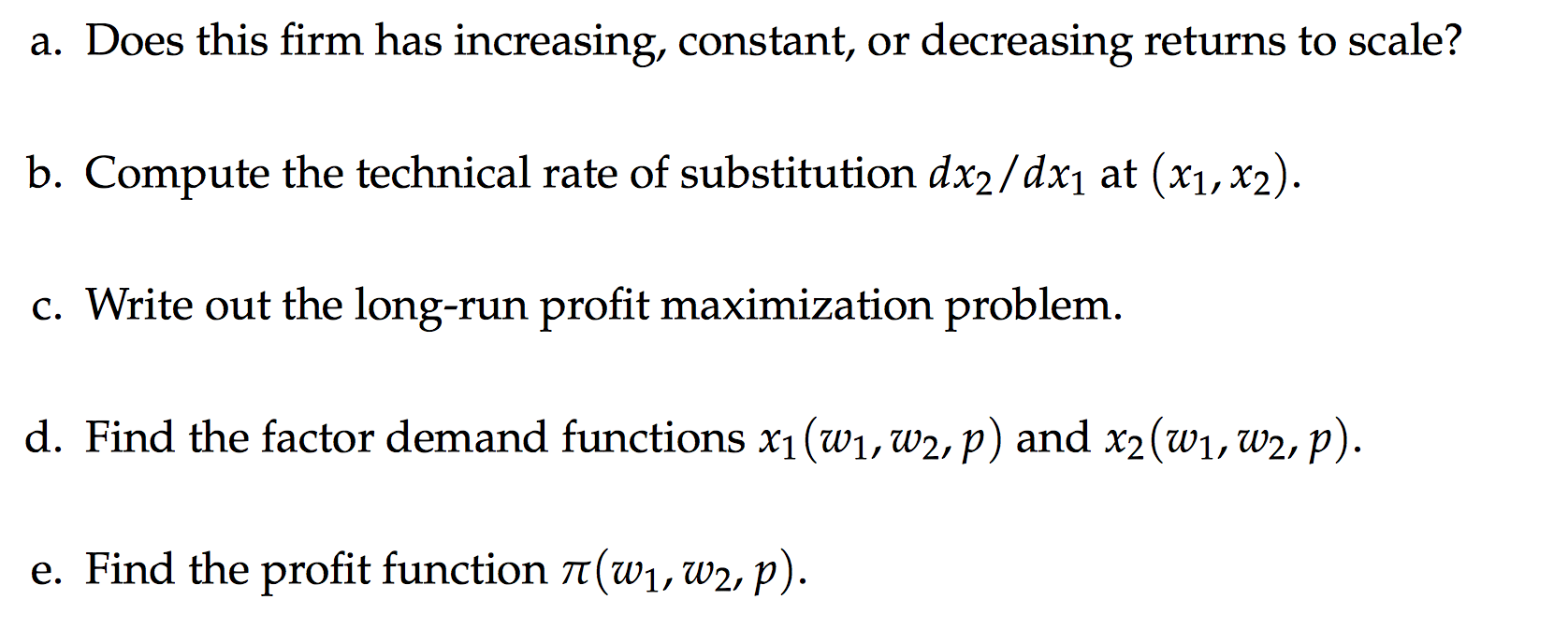 Solved Consider a firm with a production function f (x1, | Chegg.com