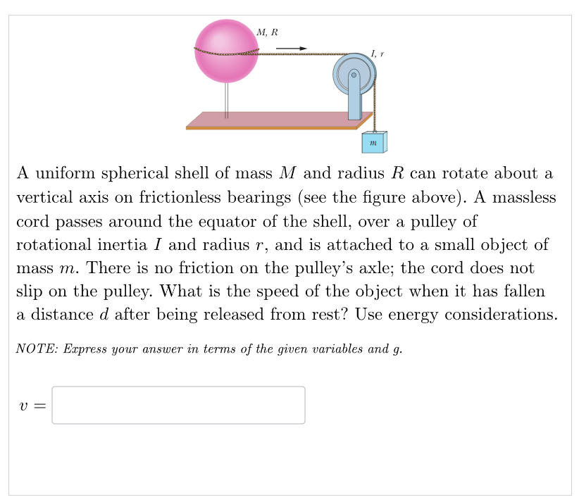 Solved A uniform spherical shell of mass M ﻿and radius R | Chegg.com