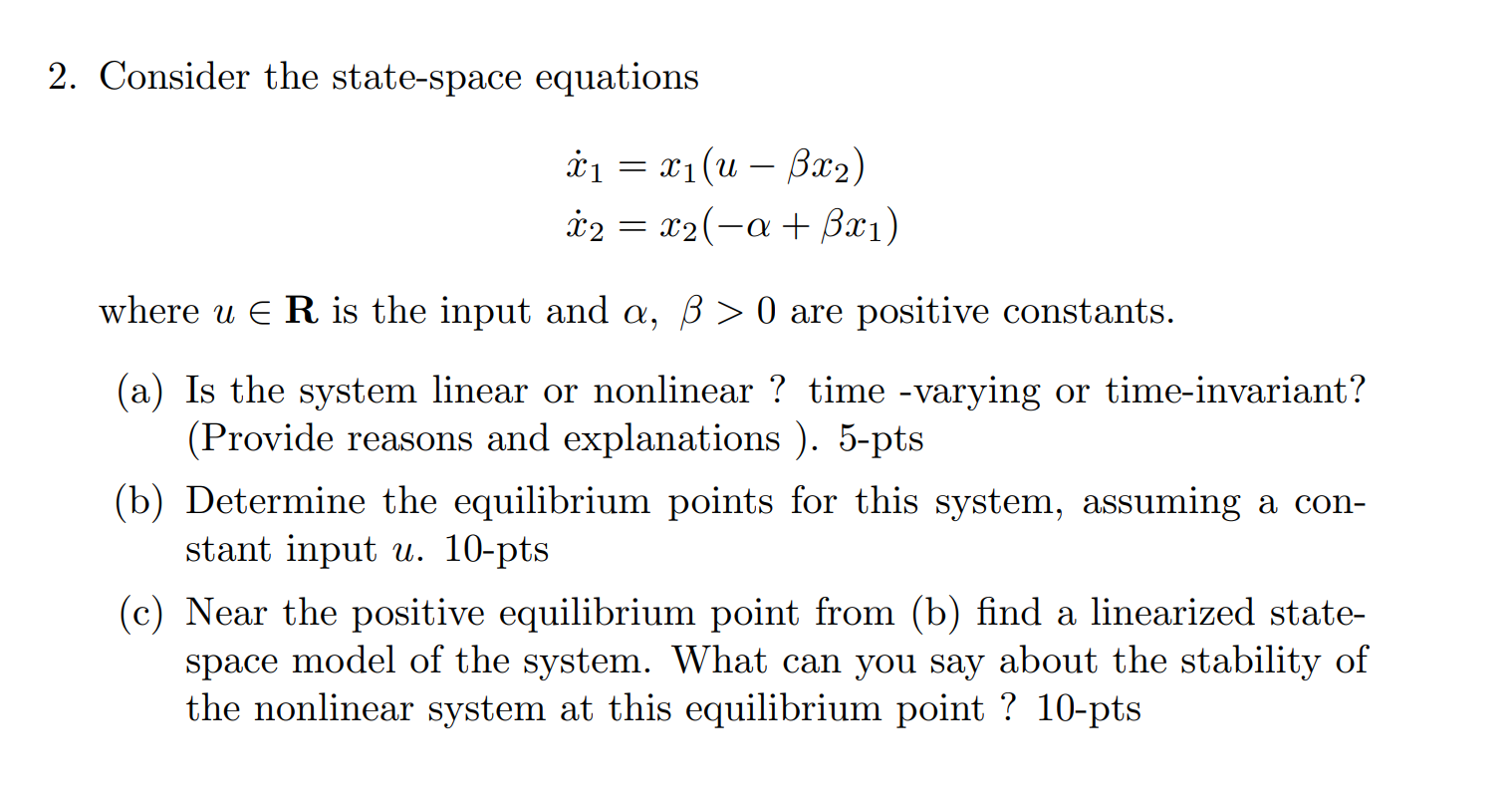 Solved 2. Consider the state-space equations | Chegg.com