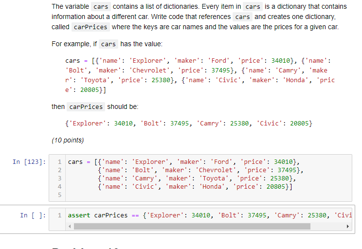 Solved The Variable Cars Contains A List Of Dictionaries Chegg