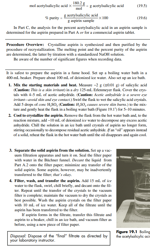 Solved (please show calculations) Pure aspirin, chemically | Chegg.com