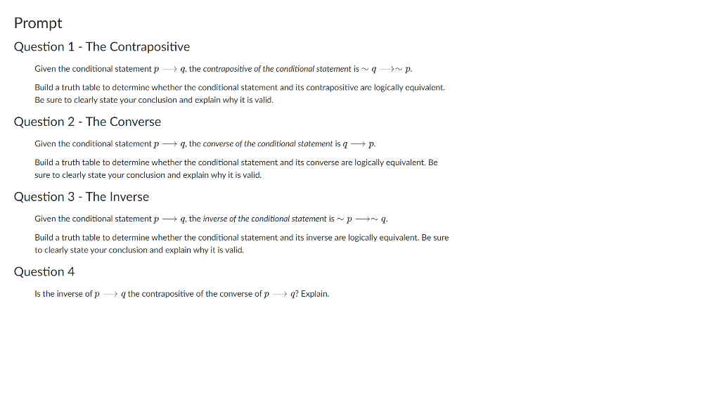 Solved Prompt Question 1 The Contrapositive Given The 5492
