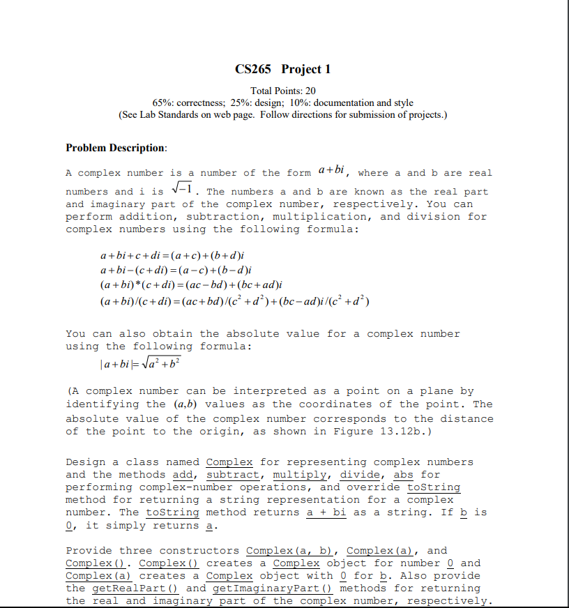 Solved CS265 Project 1 Total Points: 20 65%: correctness; | Chegg.com