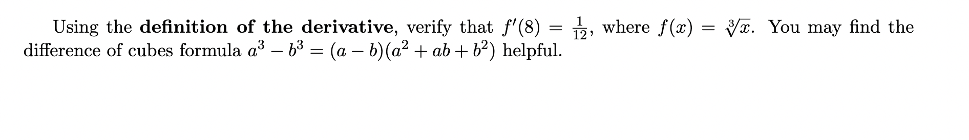 Solved Using the definition of the derivative, verify that | Chegg.com