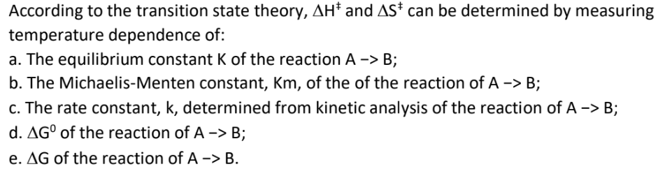 Solved According to the transition state theory, ΔH‡ and ΔS‡ | Chegg.com