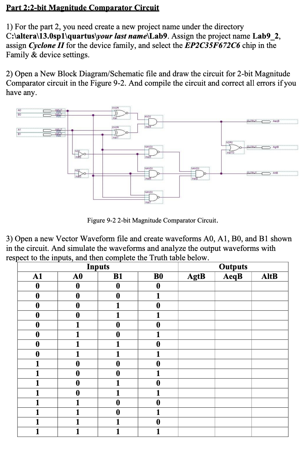 Solved Equipment/Parts Needed:PC (Altera Quartus II V13.0 | Chegg.com