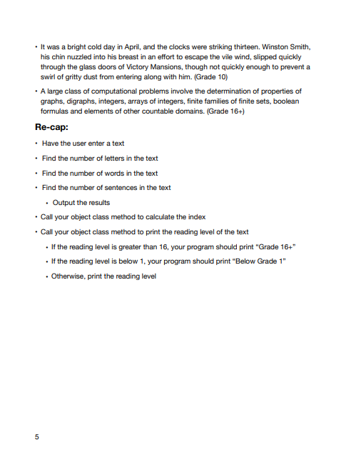 Solved Write a program called Readability that will | Chegg.com