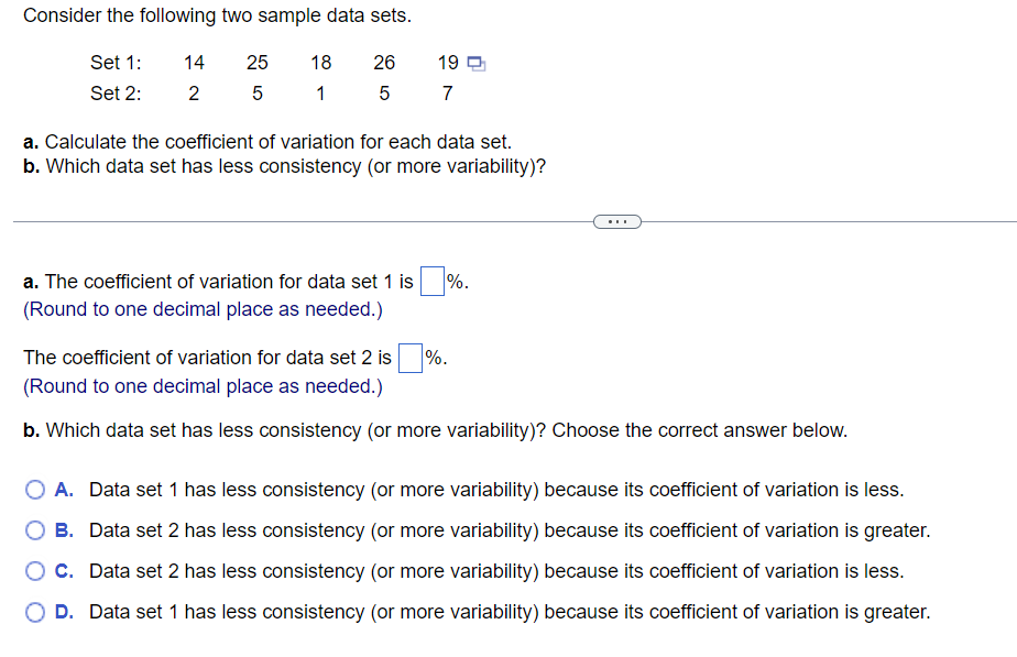 Solved Consider the following two sample data sets. a. | Chegg.com