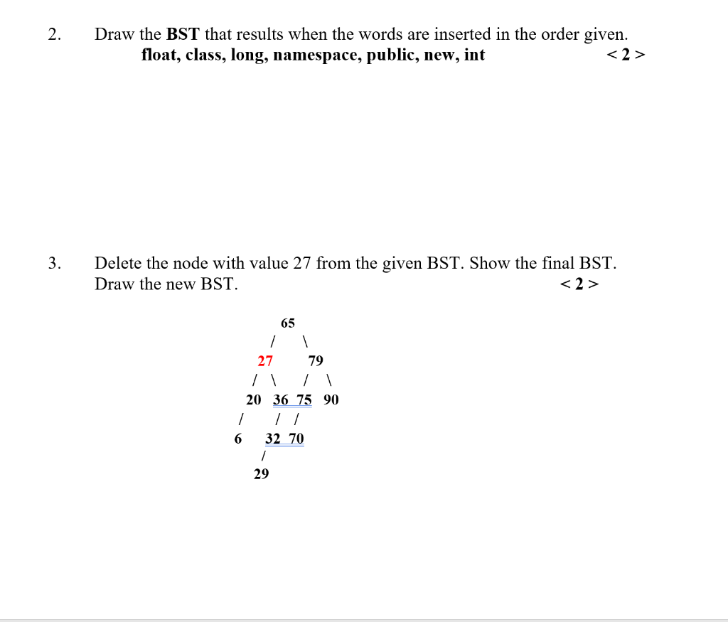 Solved 2. Draw the BST that results when the words are | Chegg.com