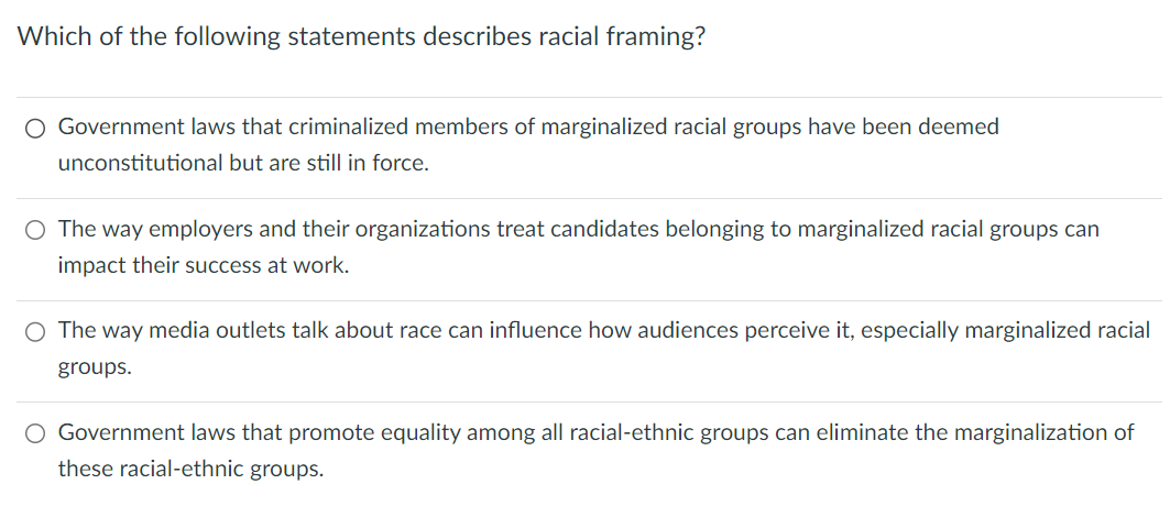 Solved which of the followiing statements describes racial | Chegg.com
