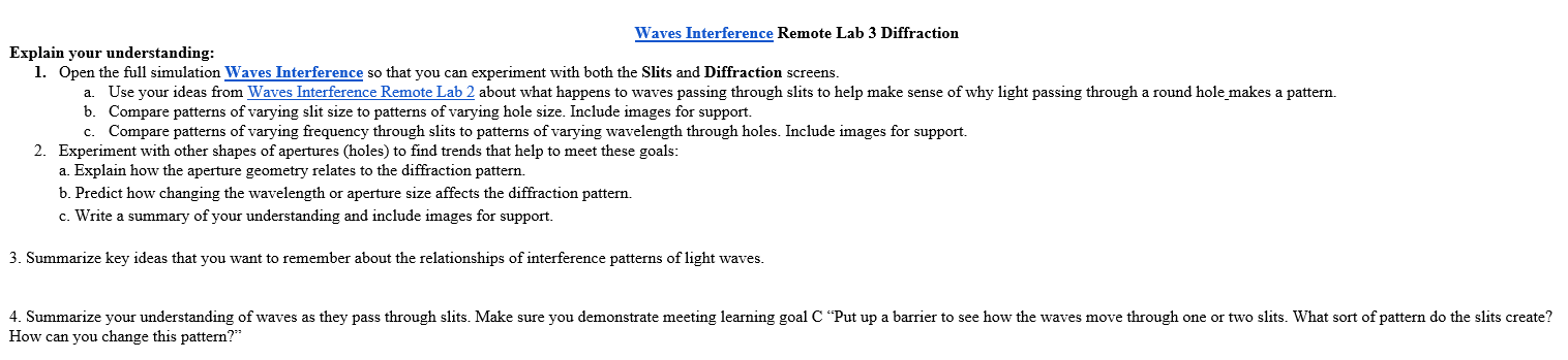 Waves Interference Remote Lab 3 Diffraction Explain | Chegg.com